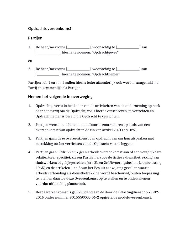 Maak zelf een opdracht­overeenkomst - VraagHugo